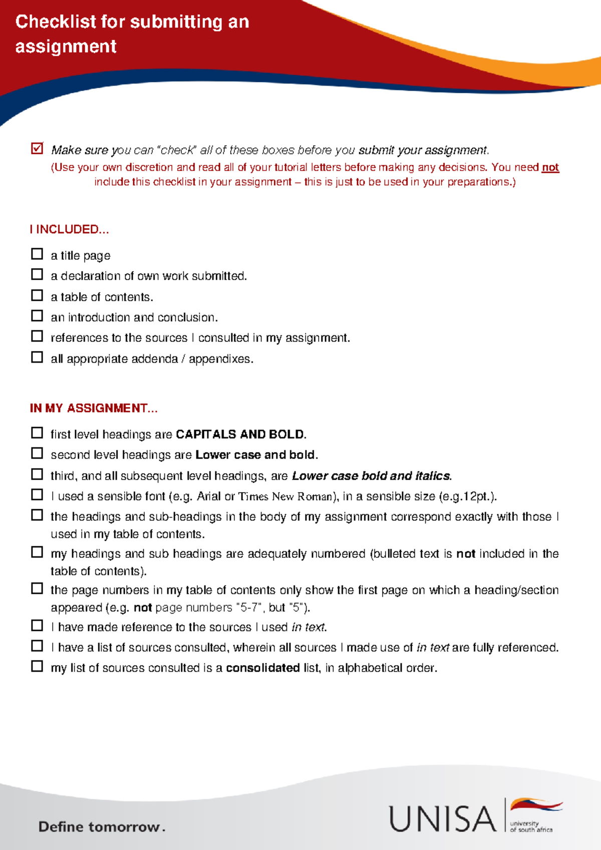 Checklist Before Submitting An Assignment-1 - Checklist for submitting ...