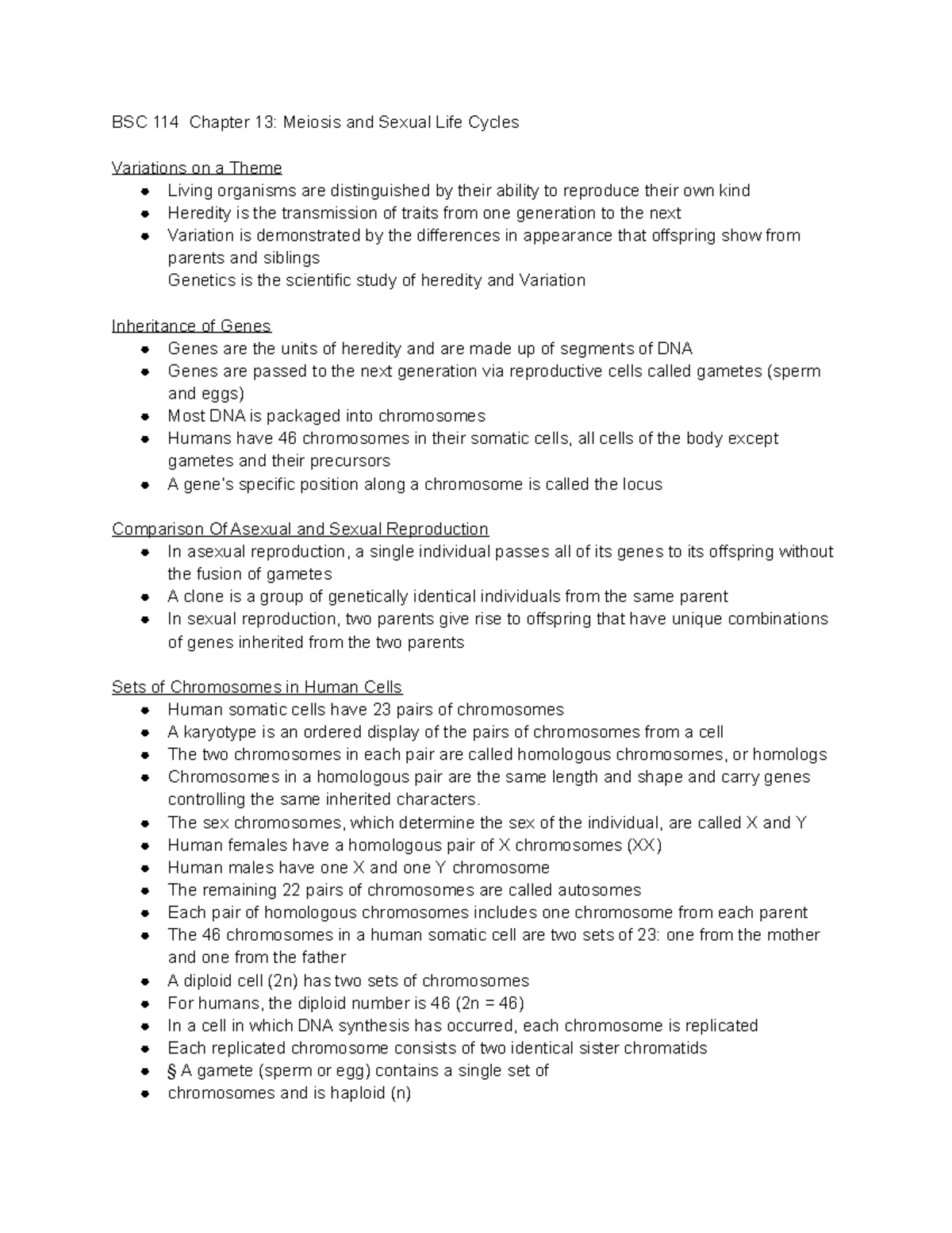 BSC 114 Chapter 13 Meiosis and Sexual Life Cycles - BSC 114 Chapter 13 ...