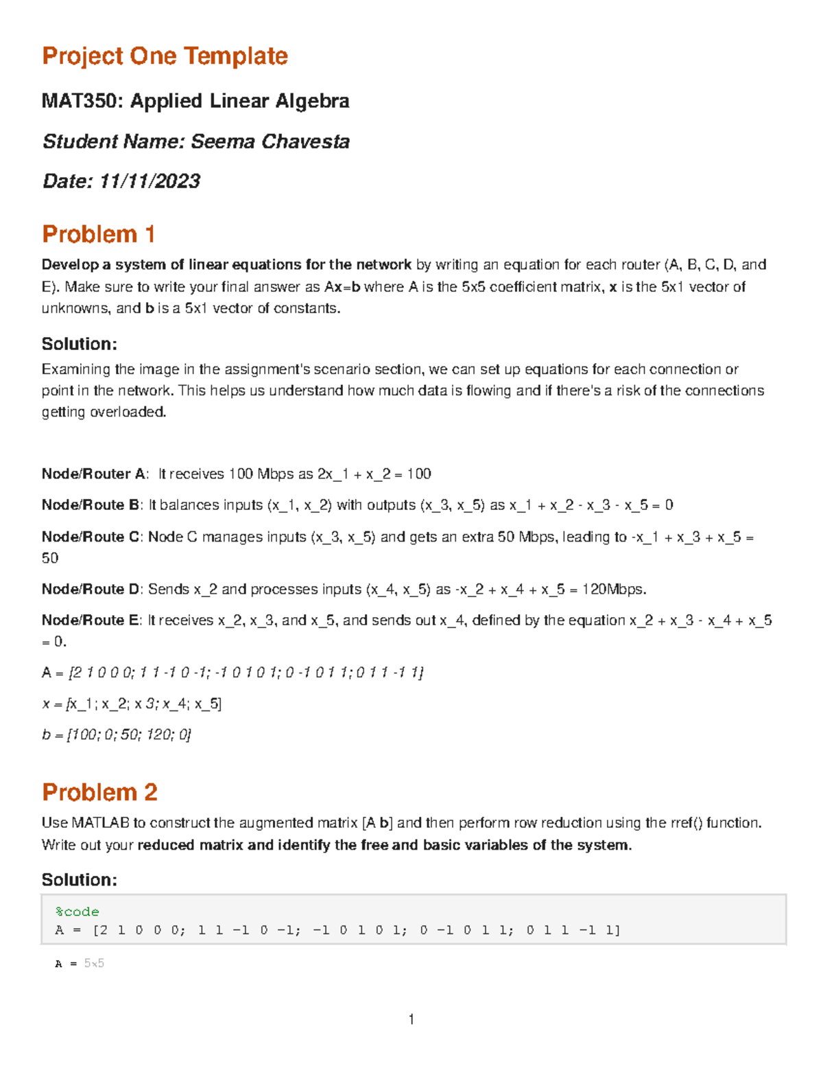 Project one temp(done) - Project One Template MAT350: Applied Linear ...