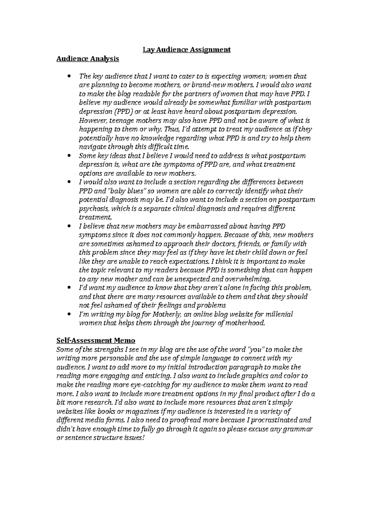 Lay Audience Peer Review - Lay Audience Assignment Audience Analysis ...