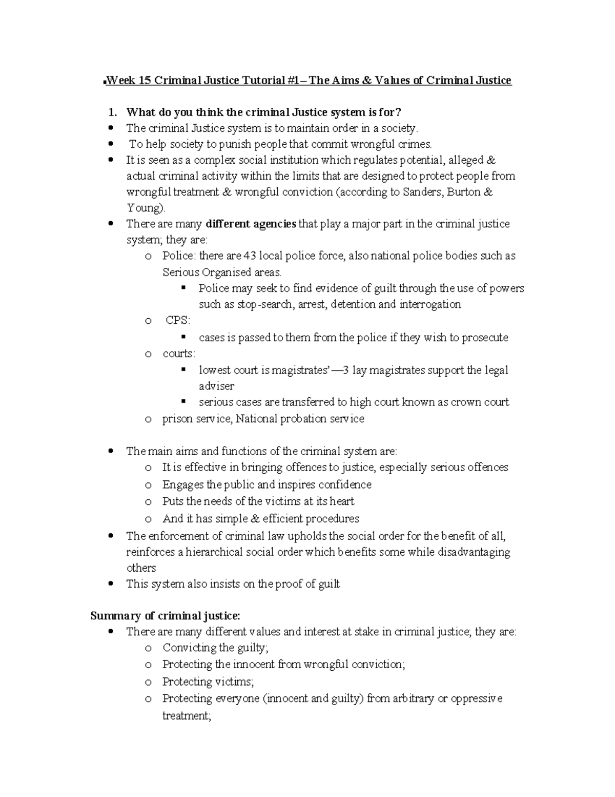 Tutorial 1- Week 15 Criminal Justice Tutorial - Week 15 Criminal ...