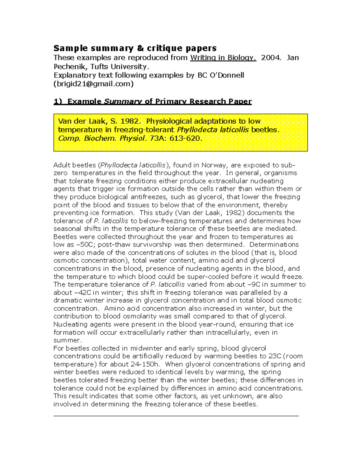 Model of short paper summary - Sample summary & critique papers These ...