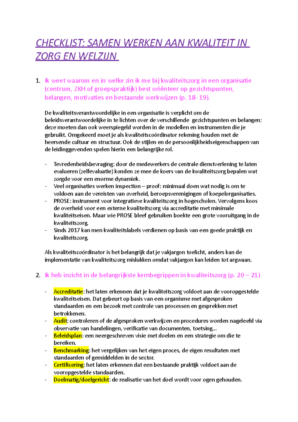 Checklist samen werken aan kwaliteitszorg - CHECKLIST: SAMEN WERKEN AAN ...