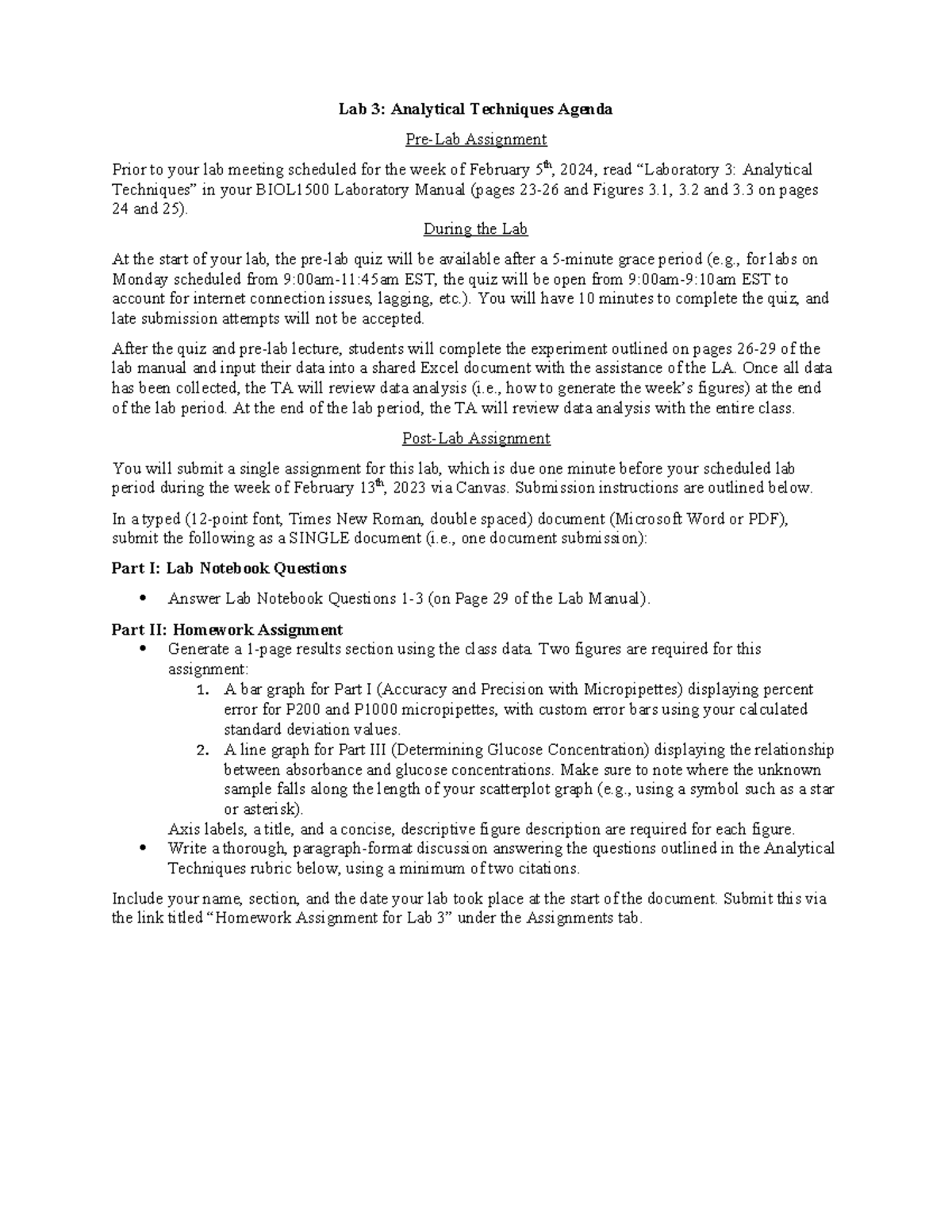 Analytical Techniques Lab Agenda + Rubric - Lab 3: Analytical ...