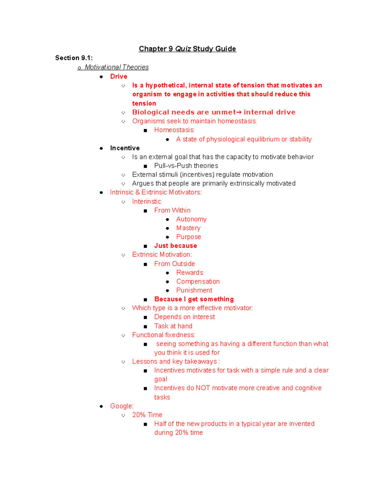 Chapter 9 Study Guide - Chapter 9 Quiz Study Guide Section 9: o ...
