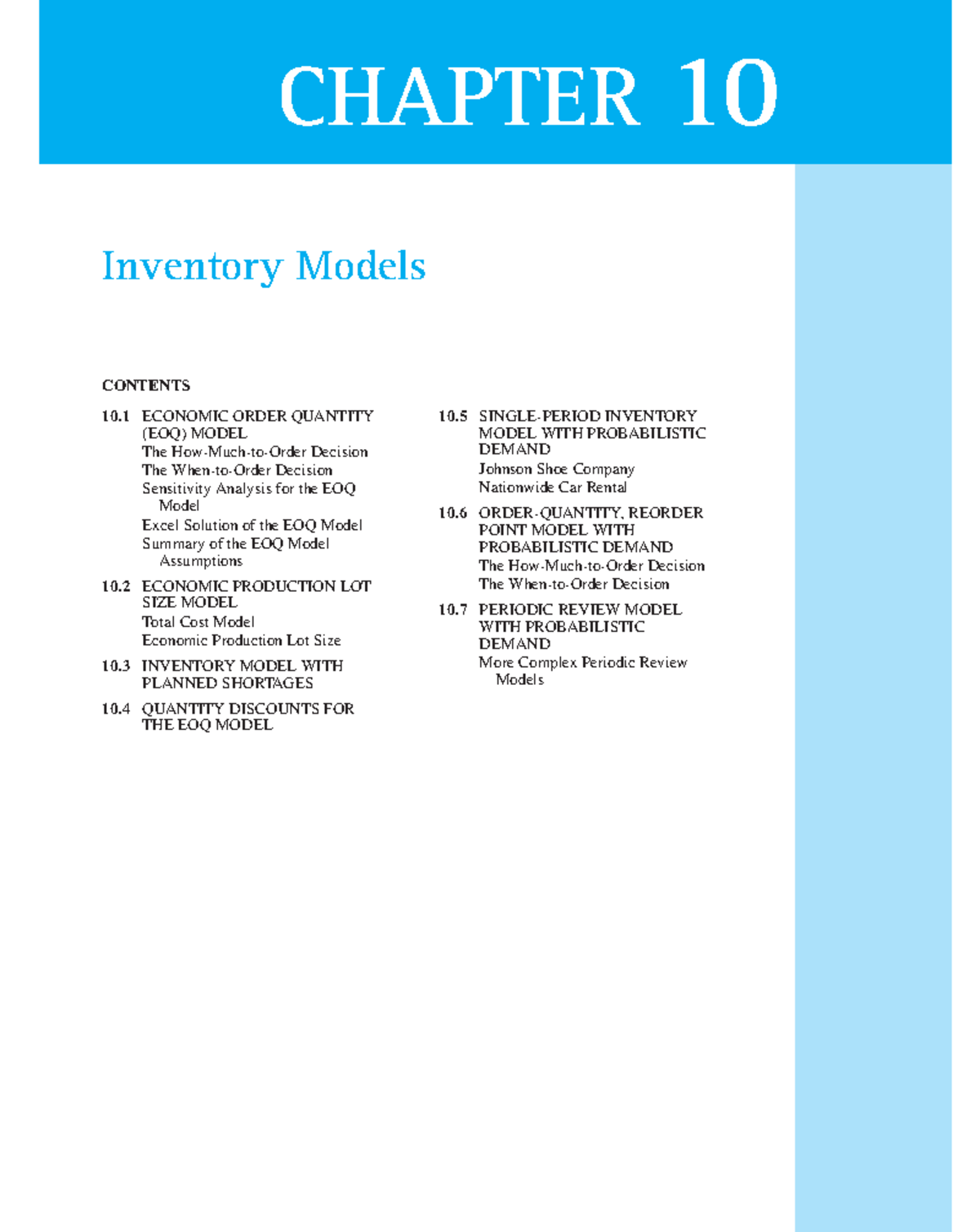 Topic 6 Inventory Models - Inventory Models ####### CONTENTS ####### 10 ...