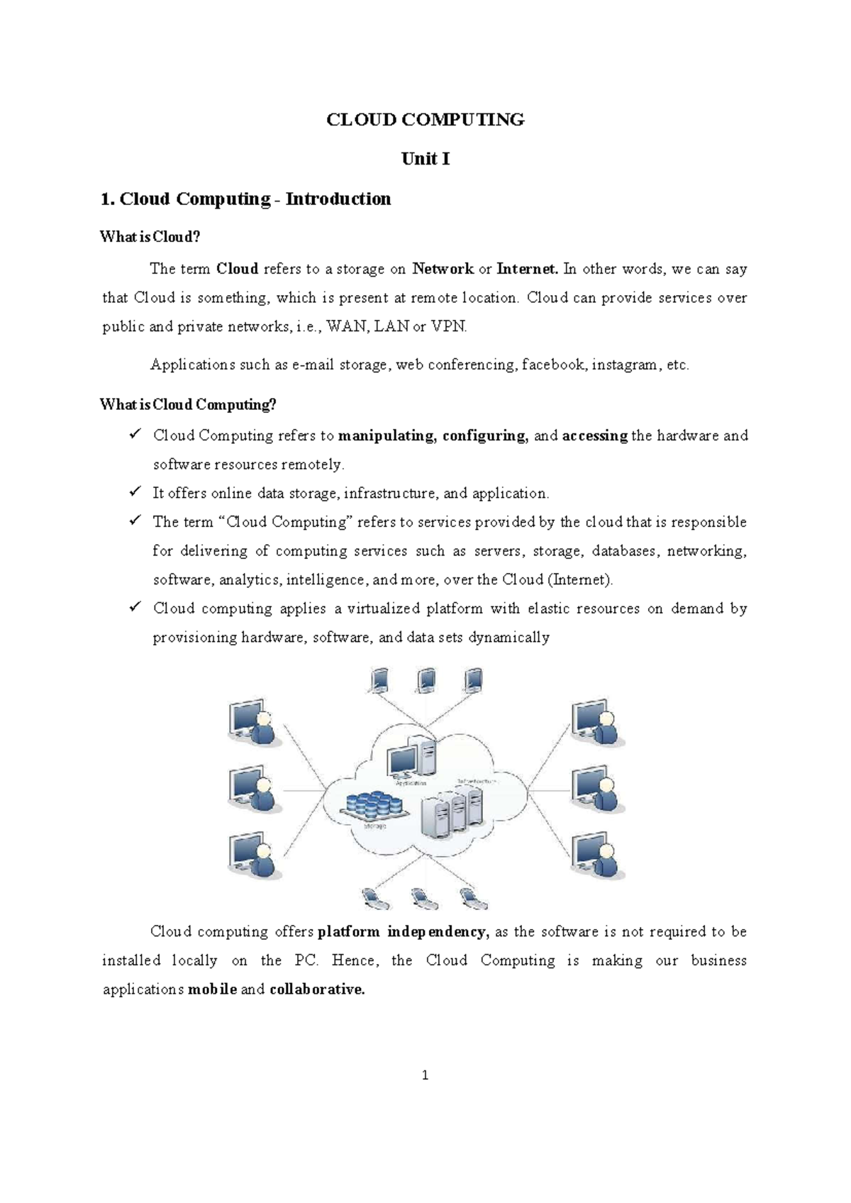 Introduction to cloud computing - an application and information - CLOUD COMPUTING Unit I 1 ...