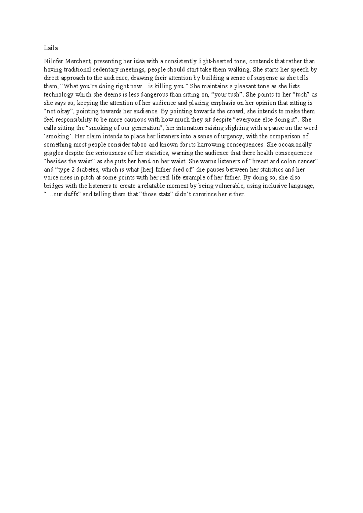 English audio analysis of the transcript of a ted talk by Nilofer ...