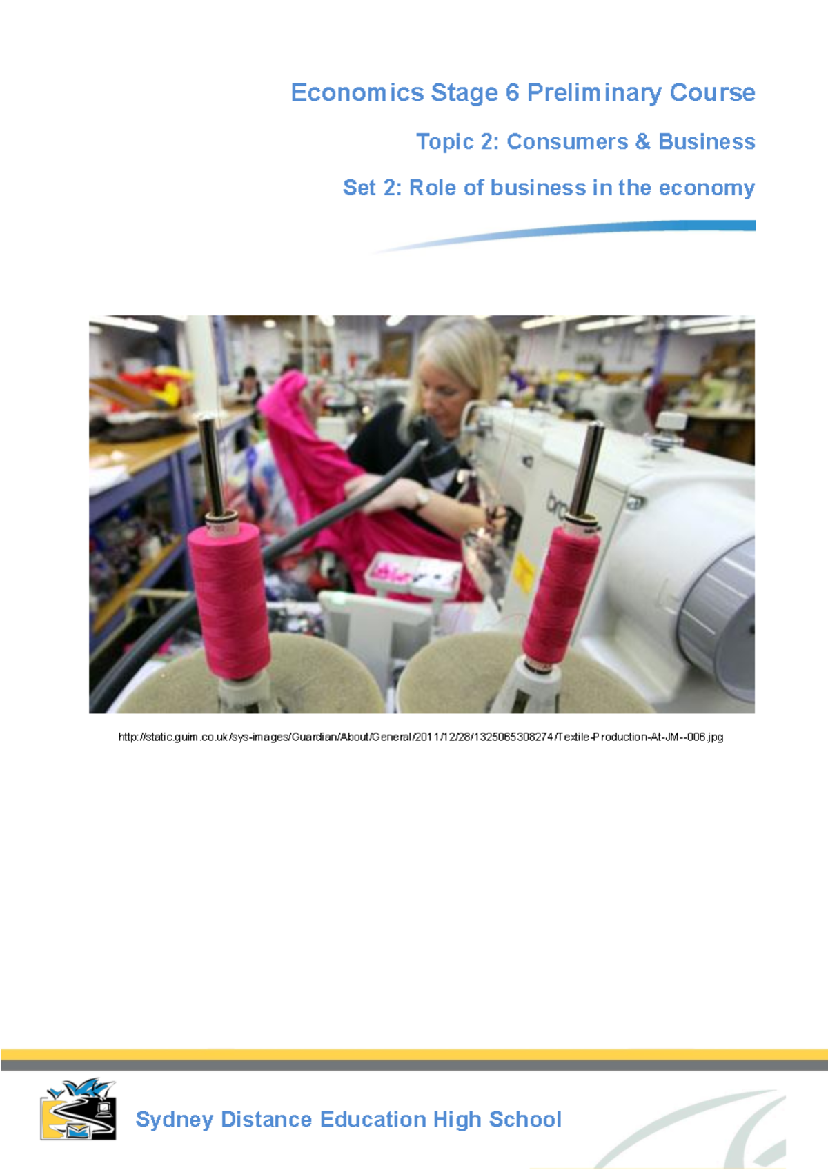Worksheet for The role of Business in the economy - Sydney Distance ...