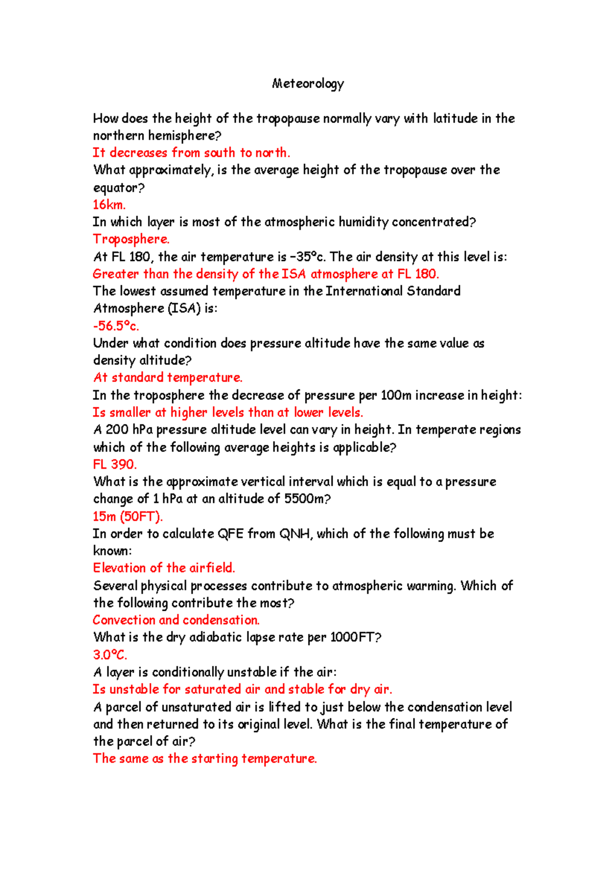 Met summary questions - Meteorology How does the height of the ...