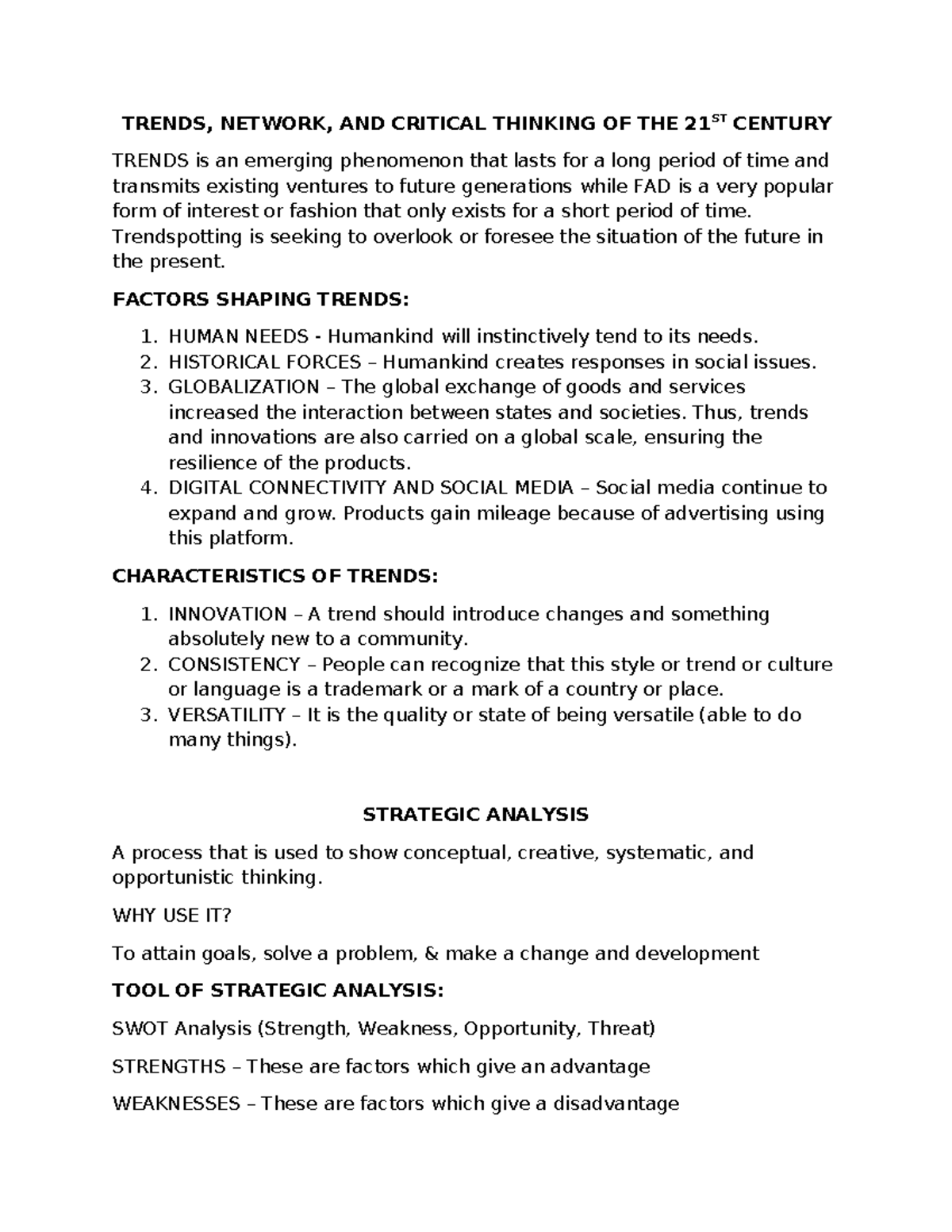 Trends OF THE 21ST Century - TRENDS, NETWORK, AND CRITICAL THINKING OF ...
