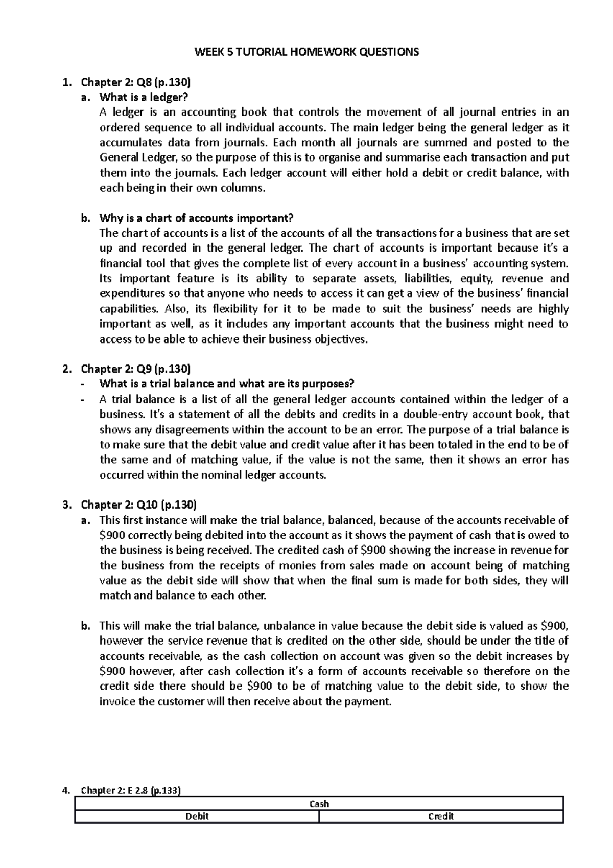 ACCG100 - Week 5 Hwk - Hwk - WEEK 5 TUTORIAL HOMEWORK QUESTIONS 1 ...