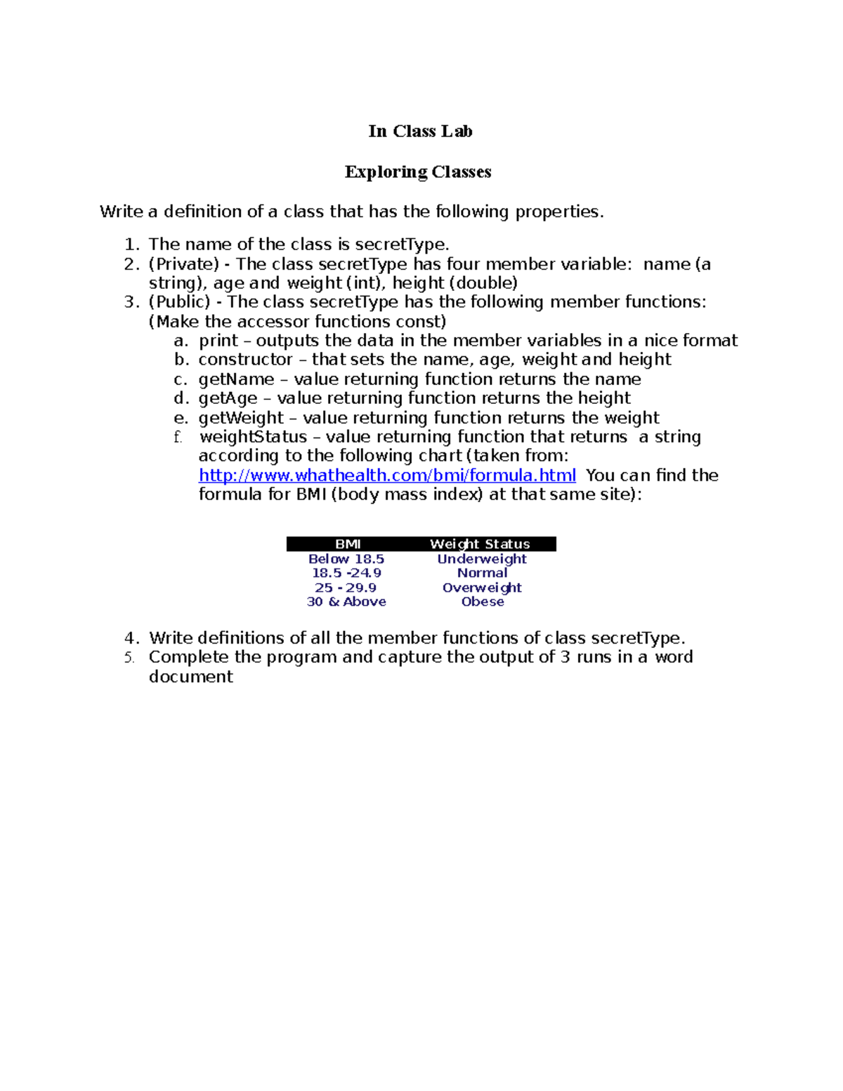 Lab #2 Classes - CSC 220 - In Class Lab Exploring Classes Write a ...