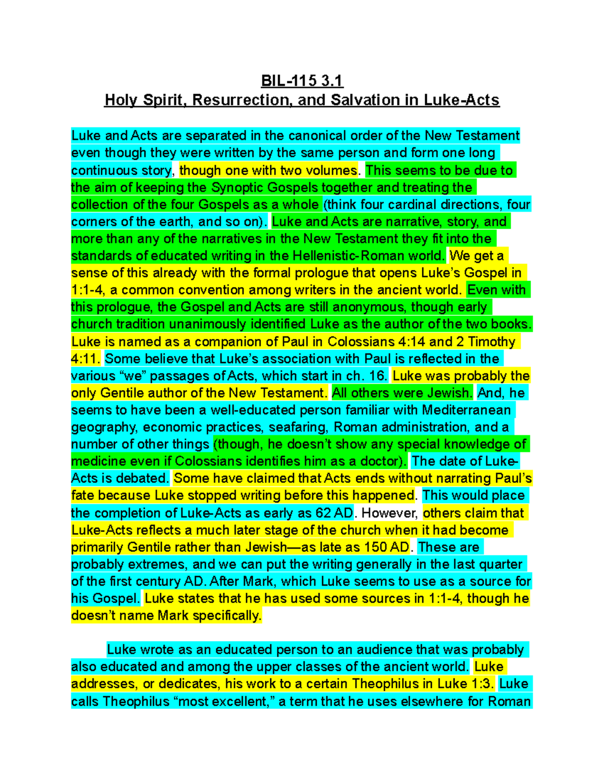 WS3 Luke-Acts - n/a - BIL-115 3. Holy Spirit, Resurrection, and ...