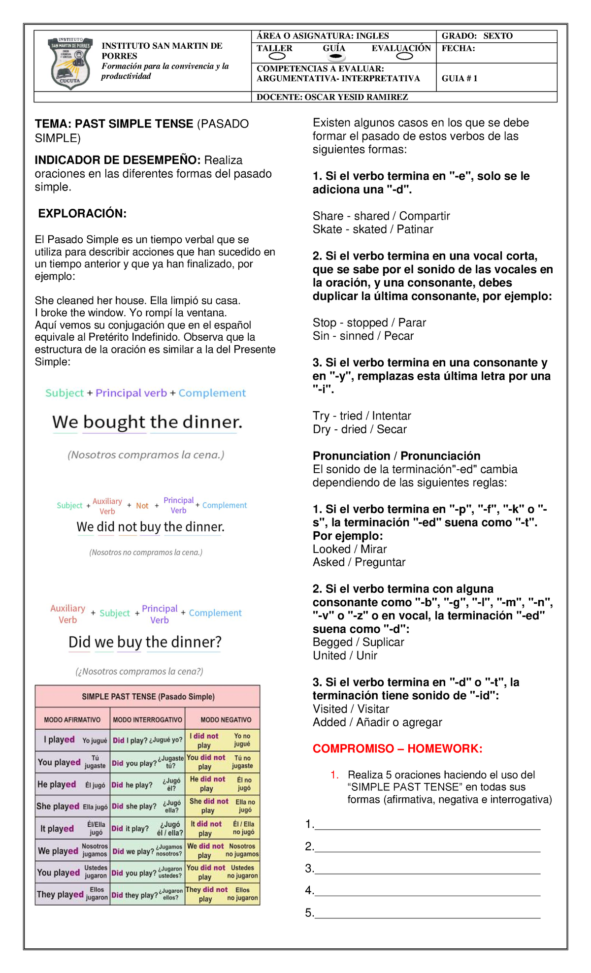 GUIA 1 - Inglés - SMDP 6 - fghjk - TEMA: PAST SIMPLE TENSE (PASADO ...