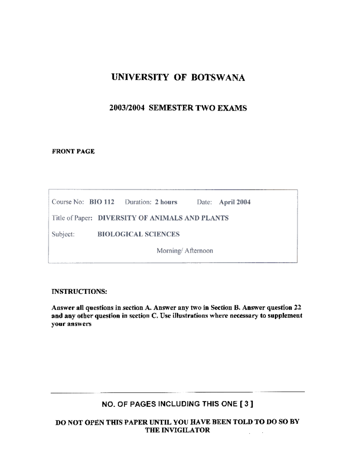 2004 exam paper final - UNIVERSITY OF BOTSWANA 2003/2004 SEMESTER TWO ...