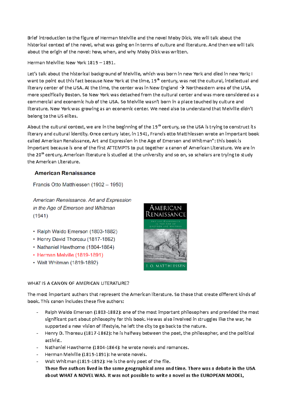 Brief introduction to the figure of Herman Melville and the novel Moby ...