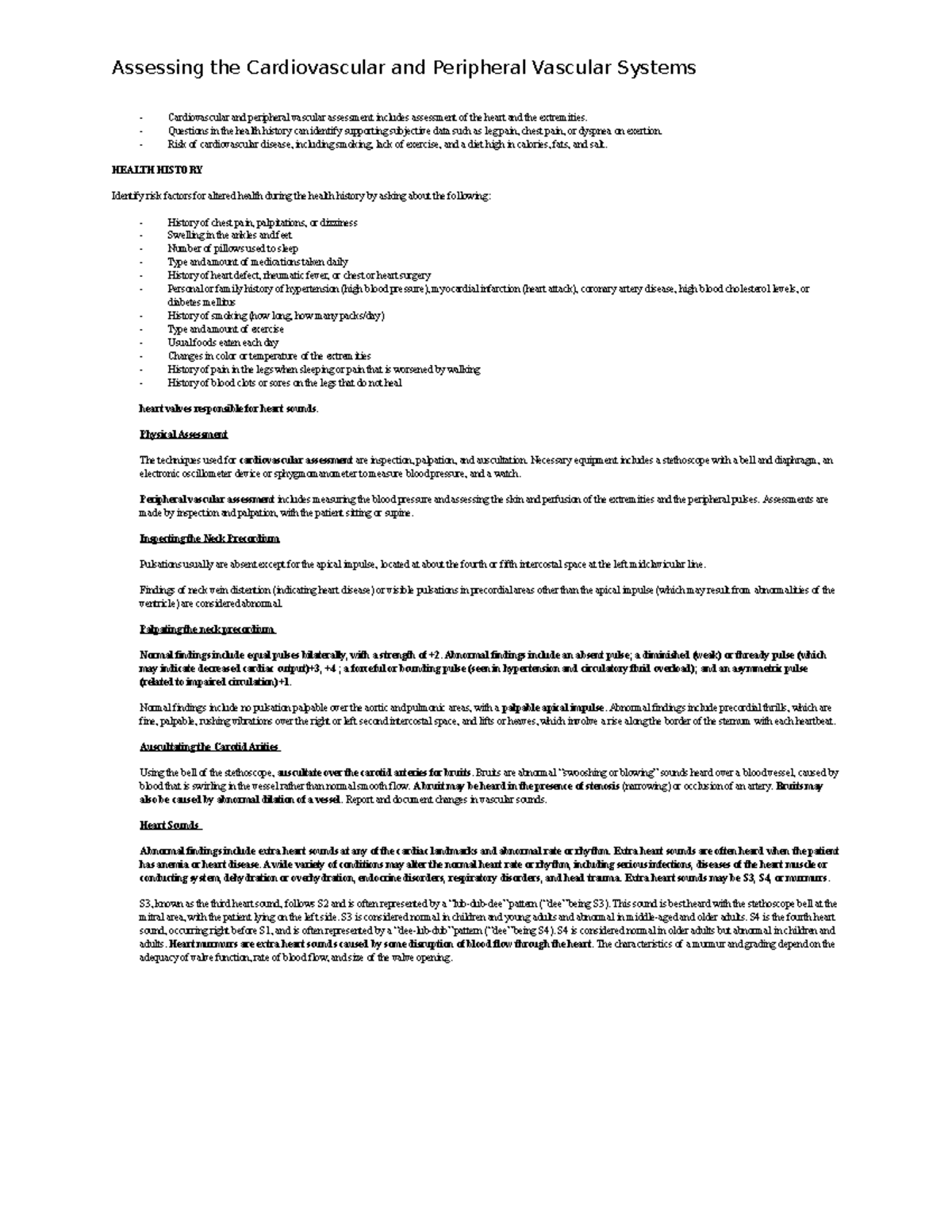 Cardiovascular and peripheral vascular assessment includes assessment ...