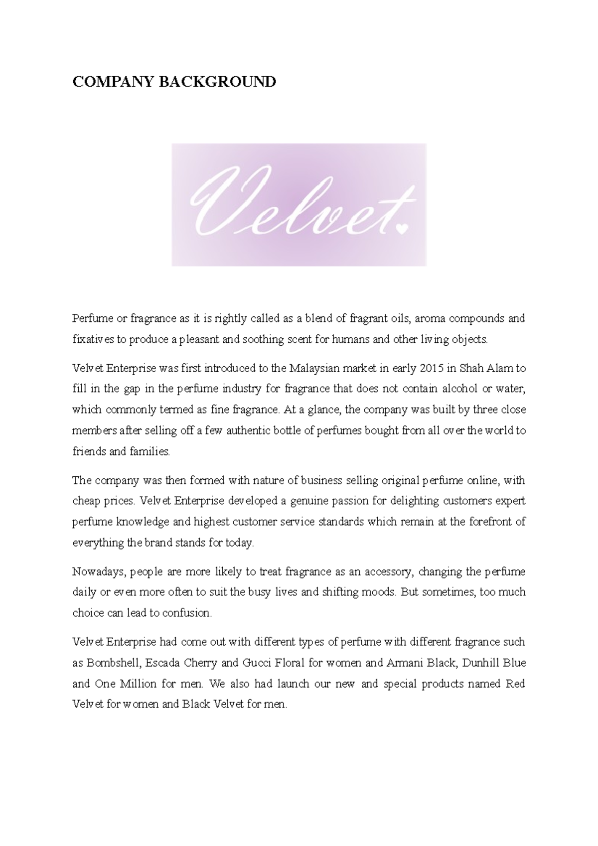 Company Background - ASM - COMPANY BACKGROUND Perfume or fragrance as ...