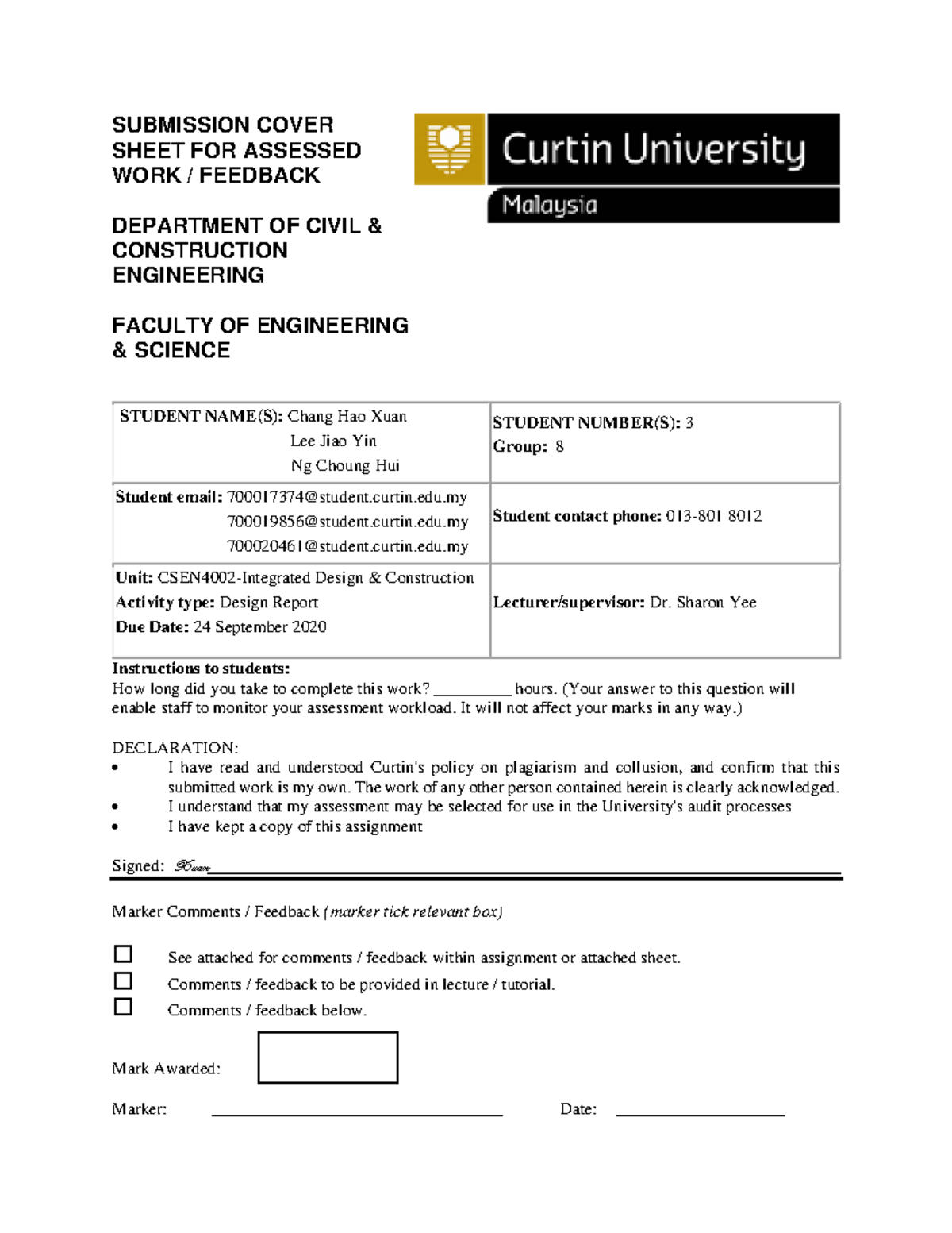 Assignment 1b Final Submission Updated - SUBMISSION COVER SHEET FOR ...