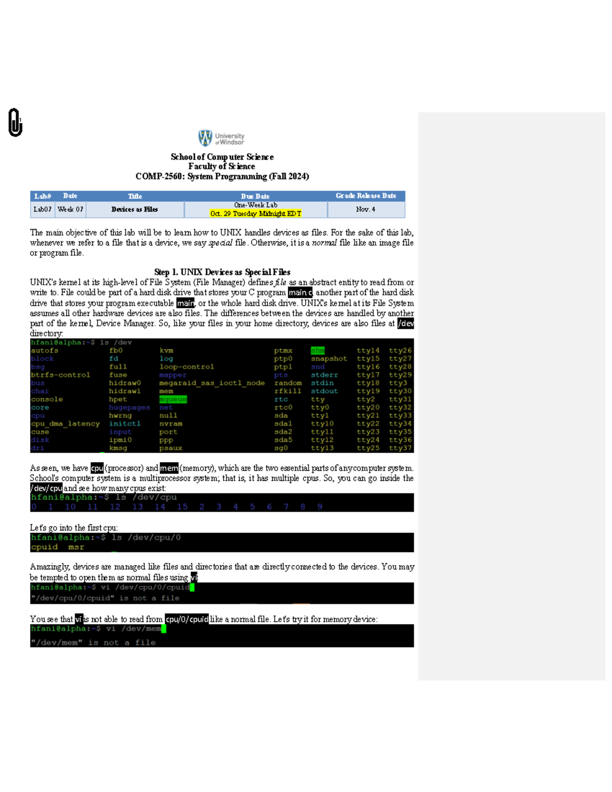 Lab07 Manual - School of Computer Science Faculty of Science COMP- 256 0: System Programming ...