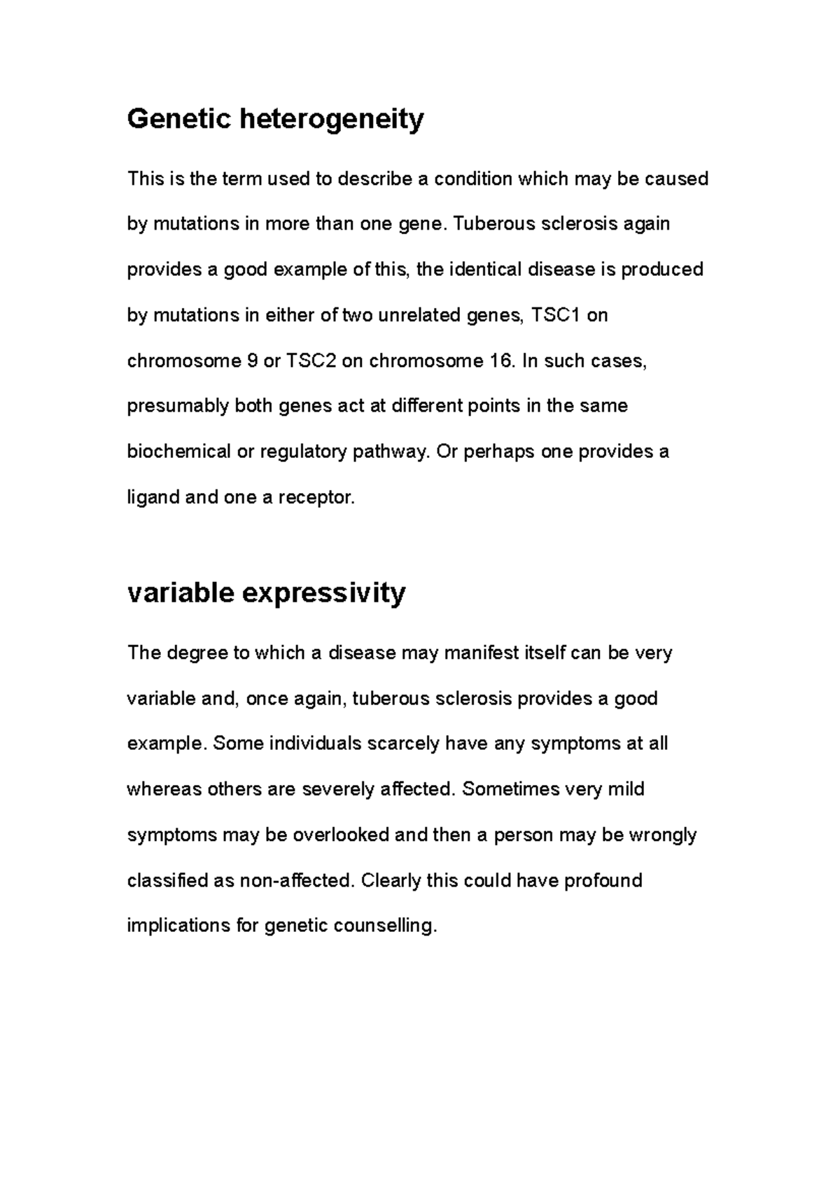 Notes on Genetic heterogeneity, variable expressivity, and incomplete ...