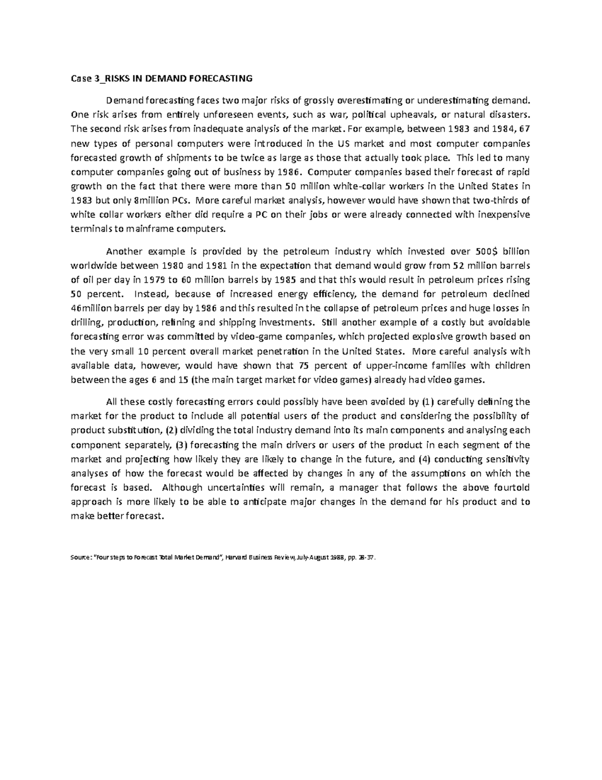 Case 3 Risk in Demand Forecasting - Case 3_RISKS IN DEMAND FORECASTING ...