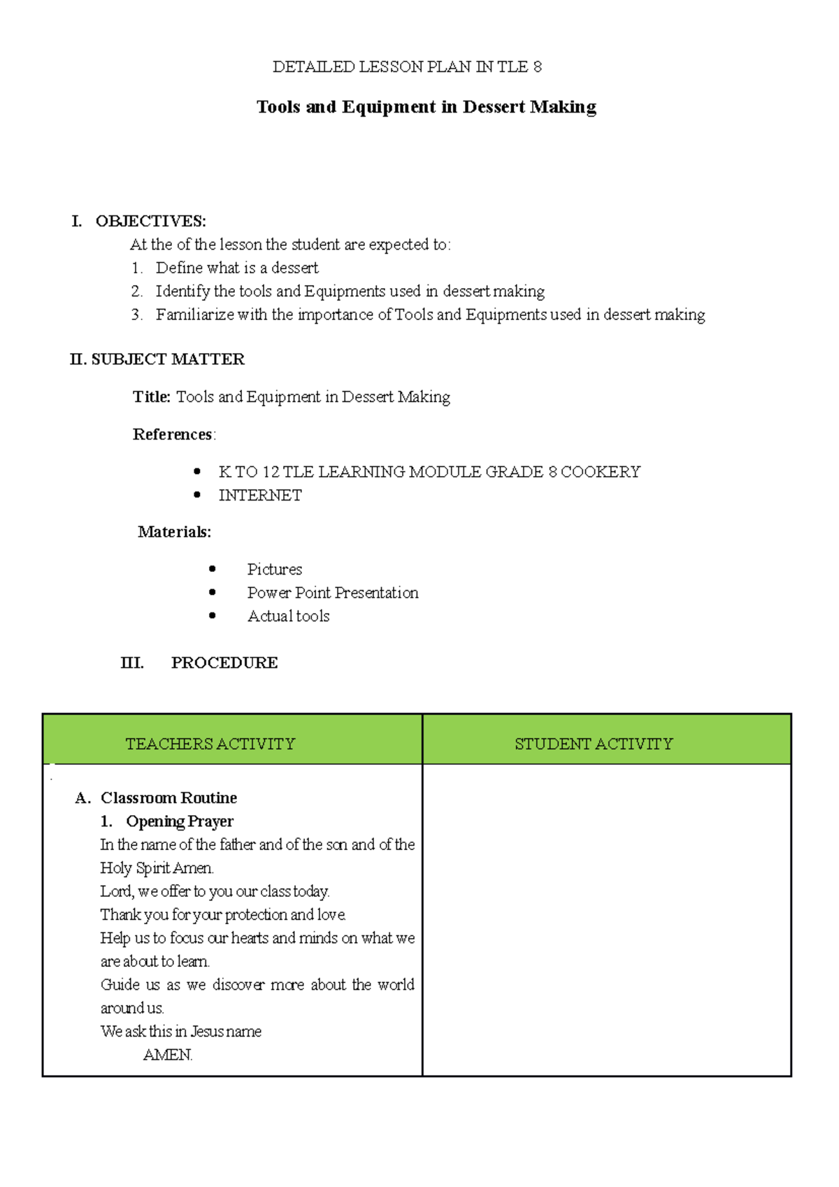 AIMRAD OF UBE PAO THESIS - DETAILED LESSON PLAN IN TLE 8 Tools and ...