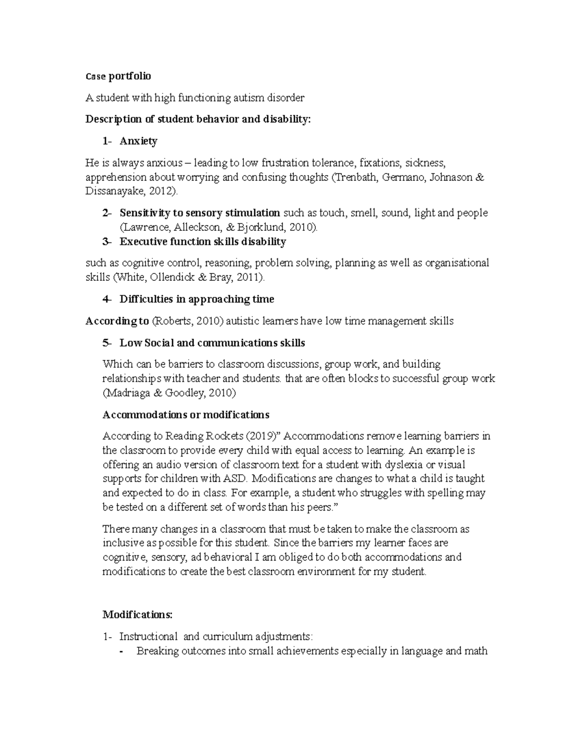 Autism gw - Description of autistic class member - Case portfolio A ...