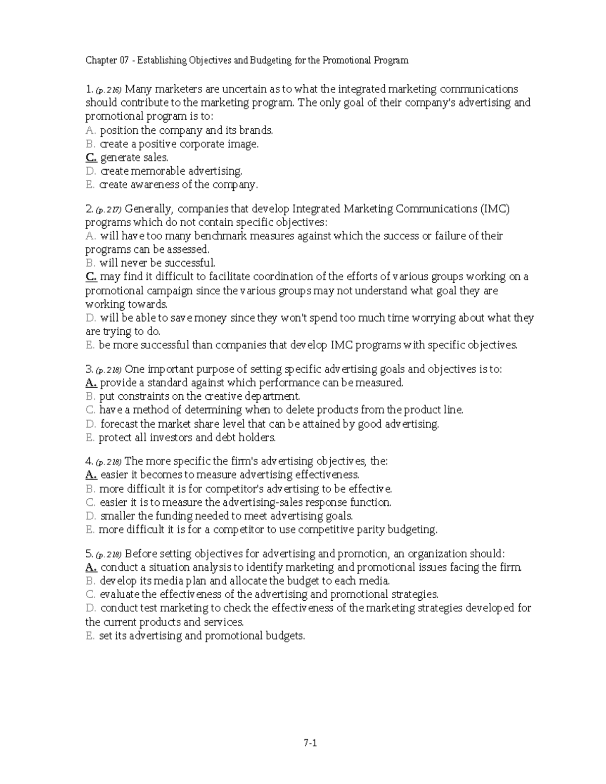 Chap007 - M/C with answers - (p. 216) Many marketers are uncertain as ...