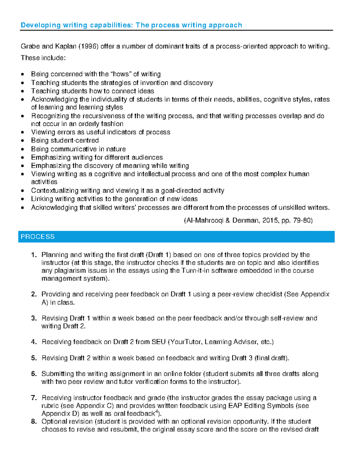 The Process Writing Approach - Developing writing capabilities: The ...