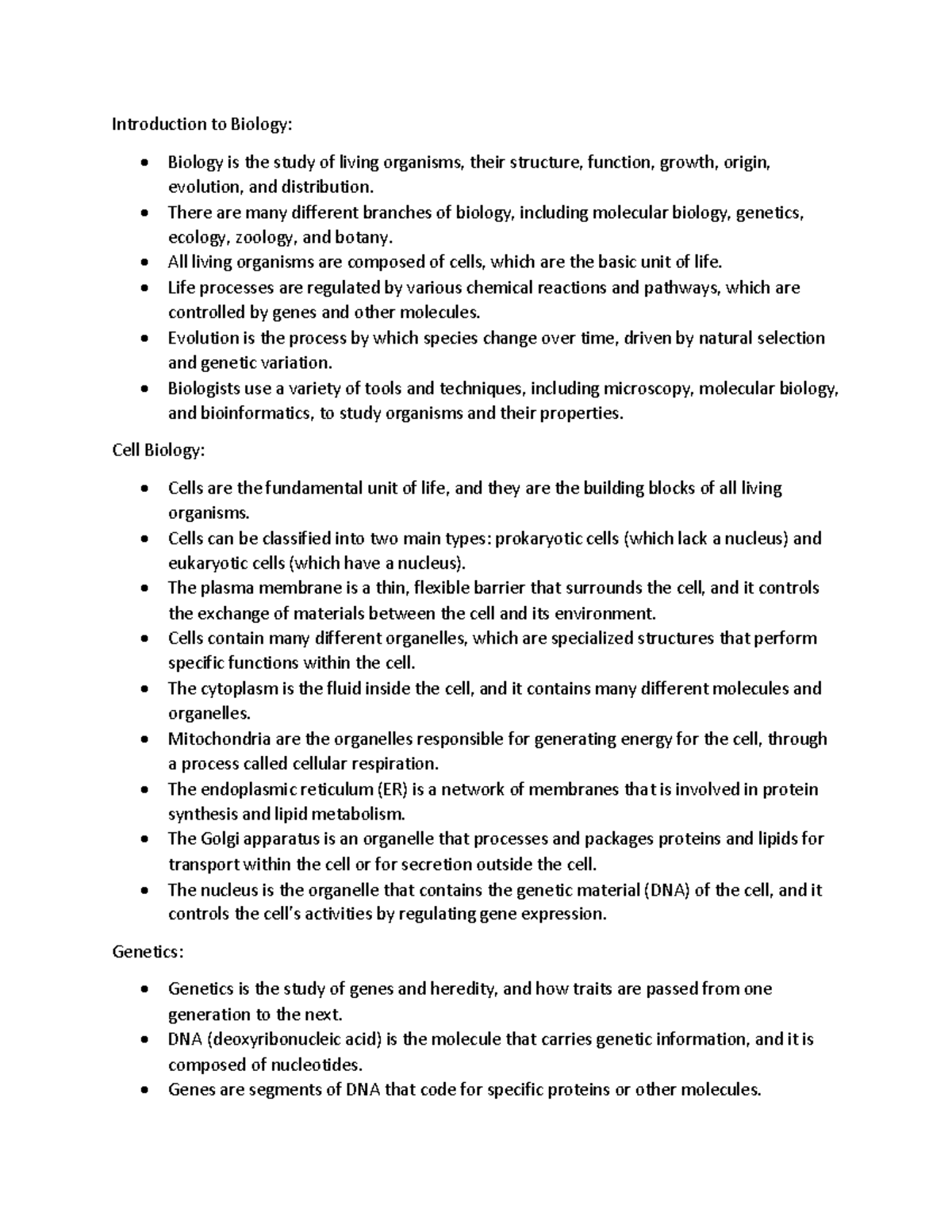 Bio - Bio - Introduction to Biology: Biology is the study of living ...