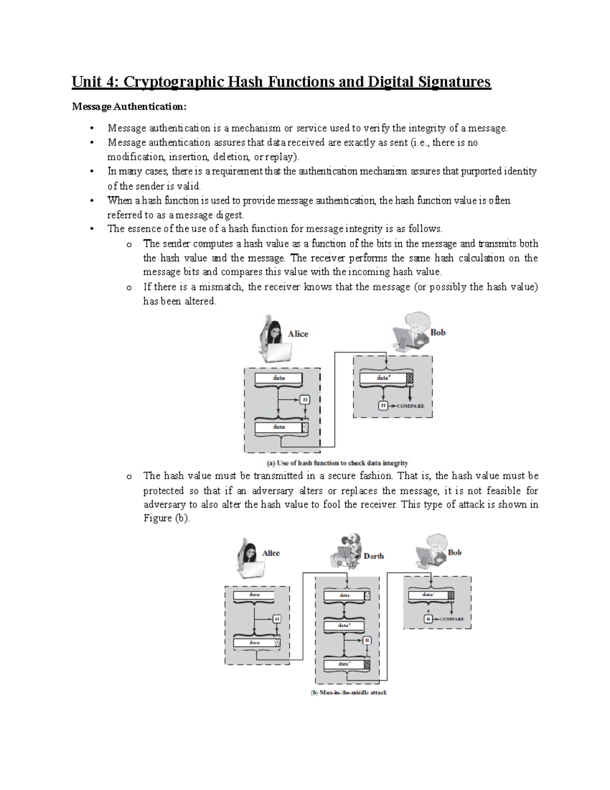 Unit 4 Computer Security - Unit 4: Cryptographic Hash Functions and Digital Signatures Message ...