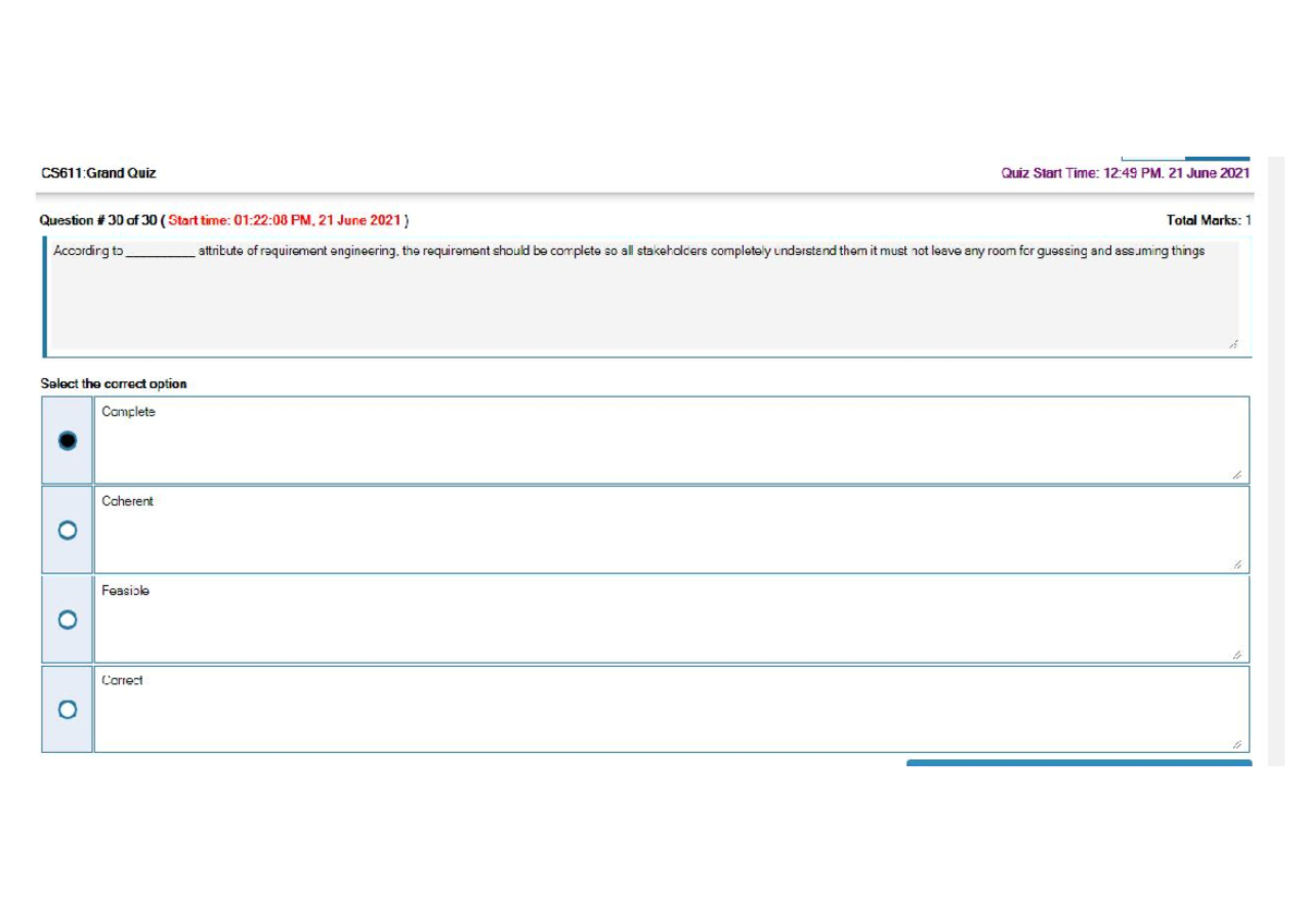 Cs611 Finalterm Mcqs Cs611grand Quiz Quiz Start Time 1249 Pm 21 June 2021 Question 30 Of