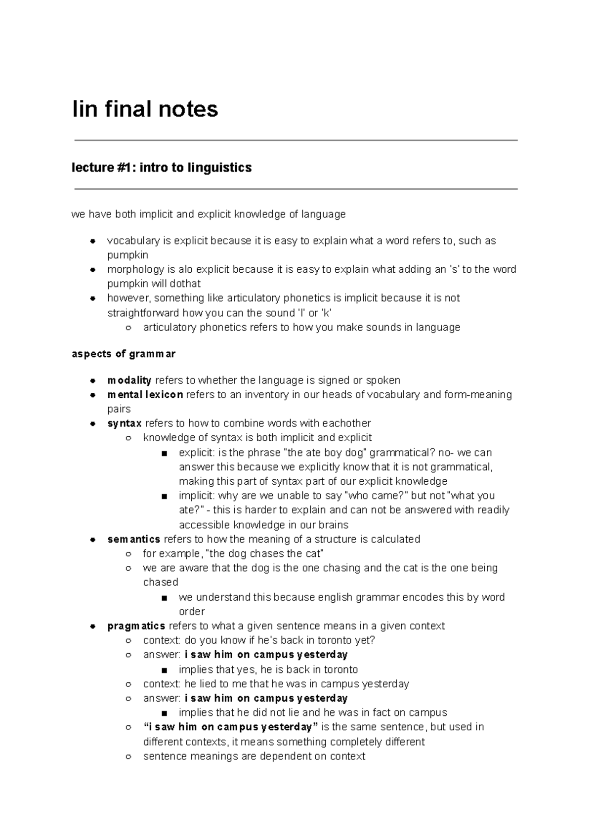 LIN102 Final Exam Notes - lin final notes lecture #1: intro to ...