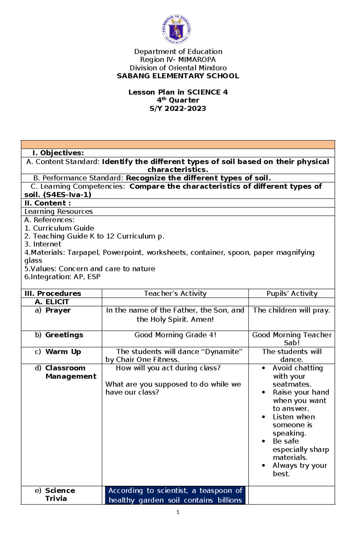 Science-G4-LP - lesson plan - Department of Education Region IV ...