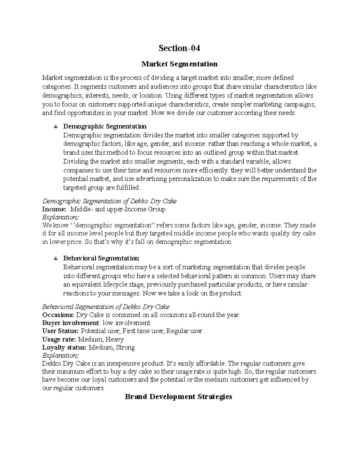 Mkt sect 4 - mkt - Section- Market Segmentation Market segmentation is ...