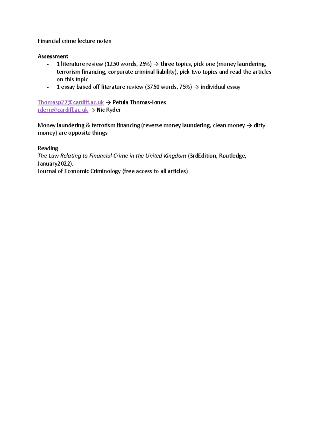 Financial crime lecture notes - Financial crime lecture notes ...