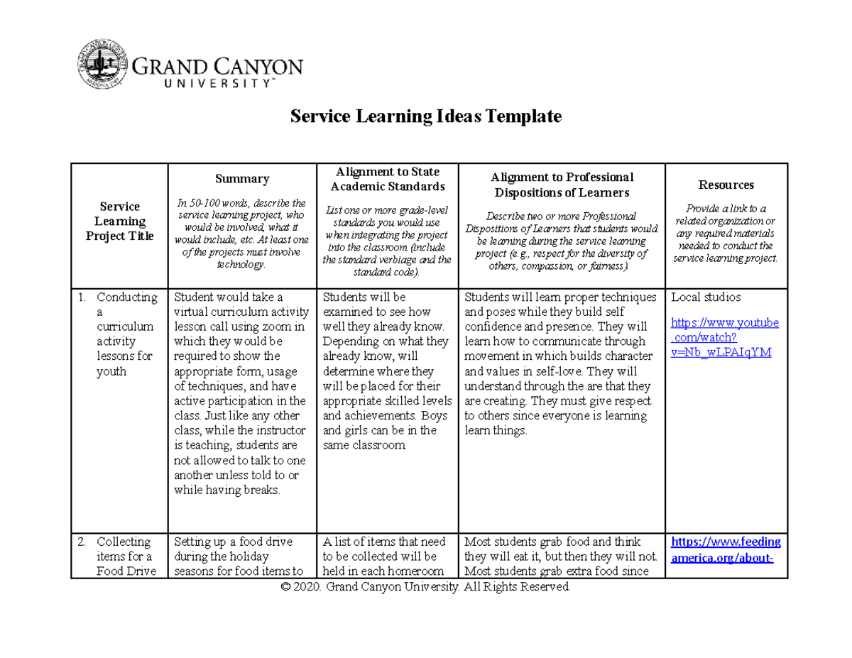 Service-Learning Ideas - Service Learning Ideas Template Service ...