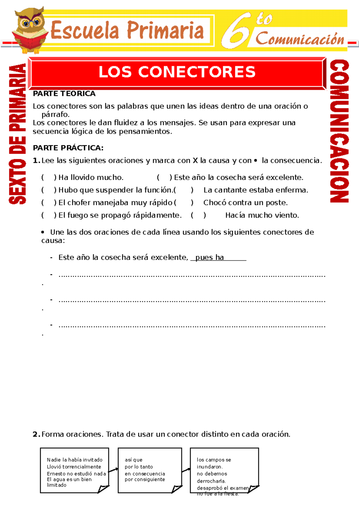 Definicion de Conectores para Sexto de Primaria - de Primaria USO DE LA ...