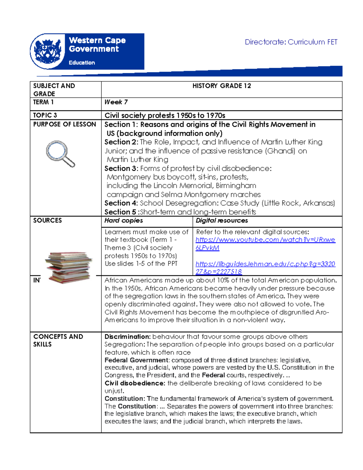 History Grade 12 Term 1 Week 7 2021 - Directorate: Curriculum FET ...