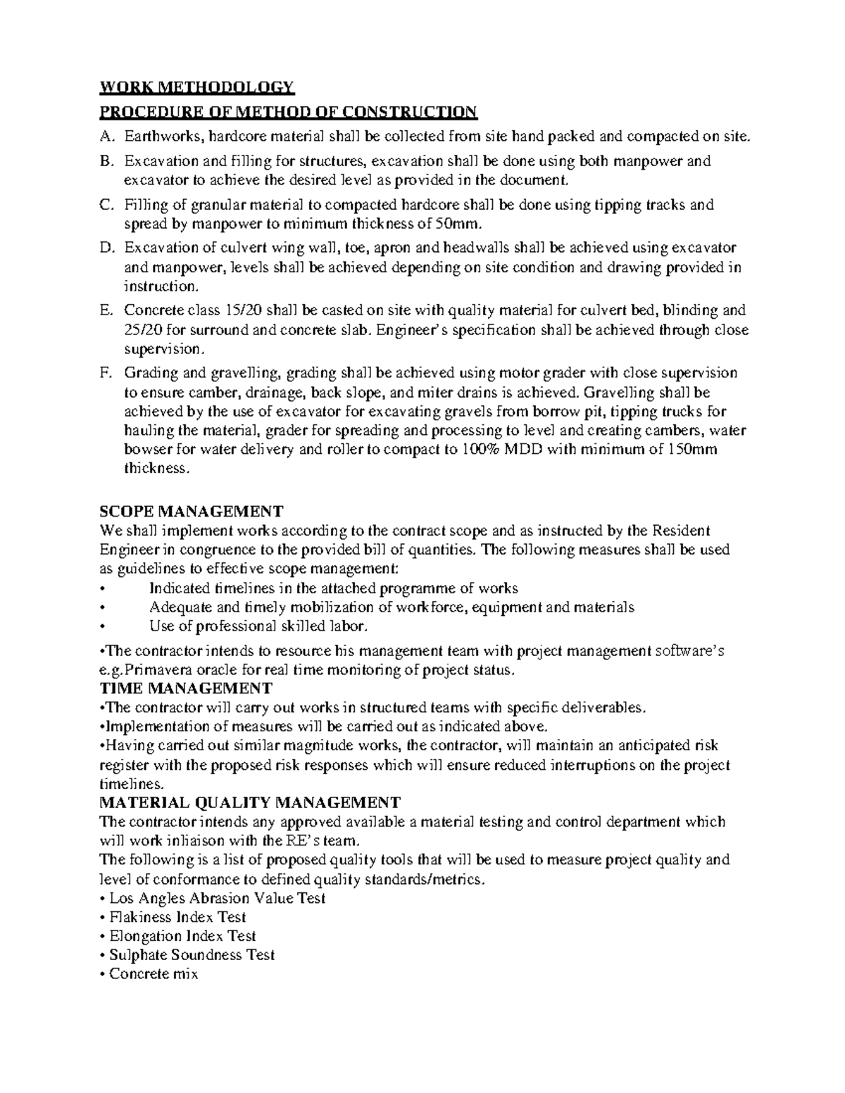 Methodology of Murram Road Construction - WORK METHODOLOGY PROCEDURE OF ...