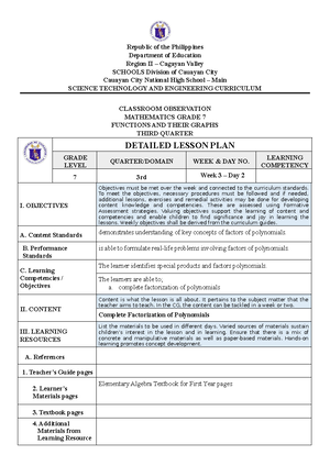 Detailed Lesson Plan-Circumference and Area of Circle - A Demonstration ...