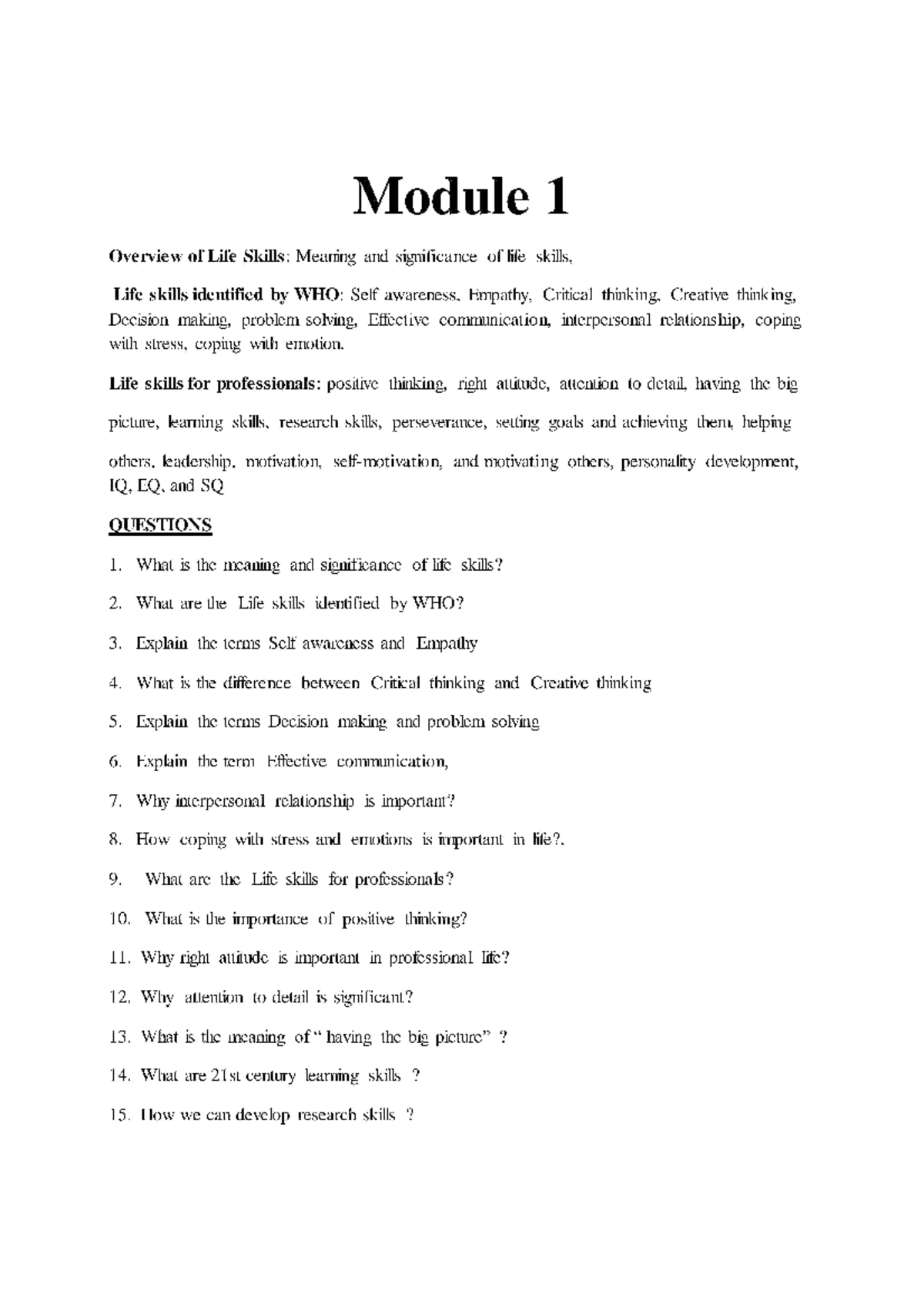 Life skill module 1 - Chemical engineering - Studocu