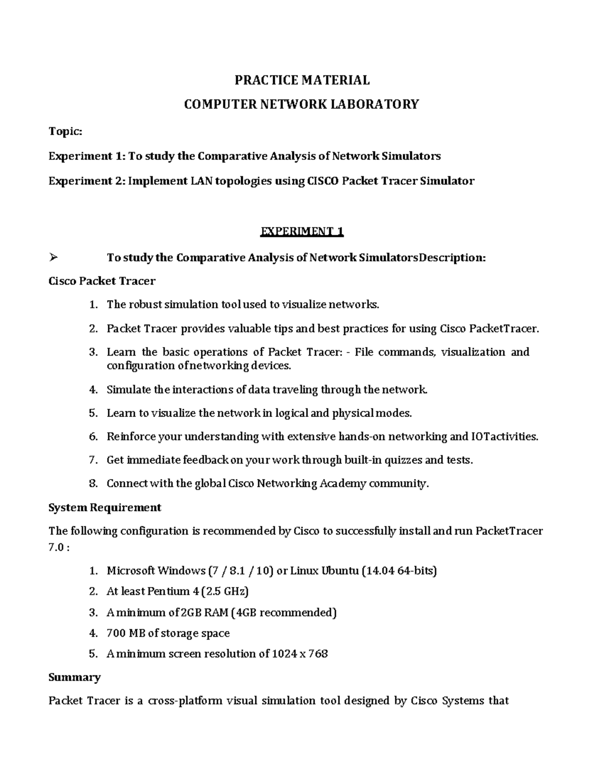 Practice Material Computer Network Laboratory (Notes 1) - PRACTICE ...