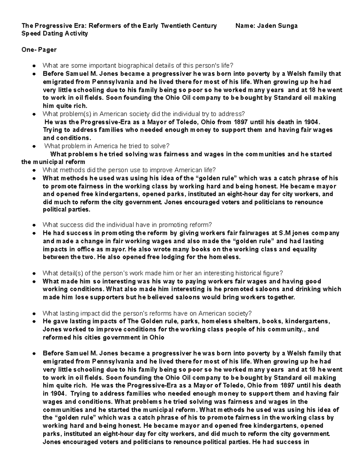 Progressive Era Speed Dating - The Progressive Era: Reformers of the ...