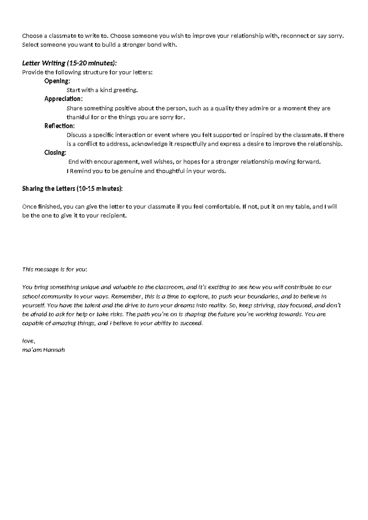 Choose a Classmate activity - Choose a classmate to write to. Choose ...