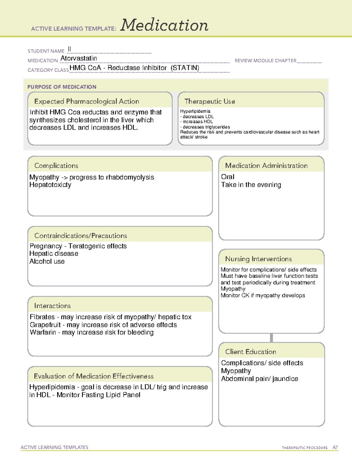 Atorvastatin-1 - Atorvastatin - ACTIVE LEARNING TEMPLATES THERAPEUTIC ...