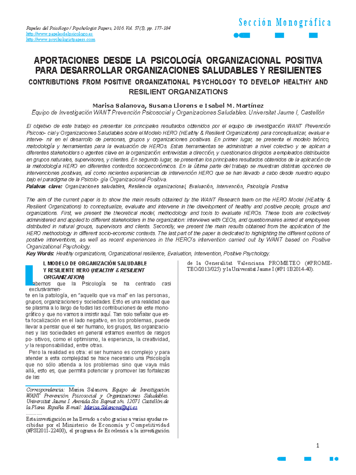Salanova, M. Llorens, S. Martínez, I. - Modelo de Organización ...
