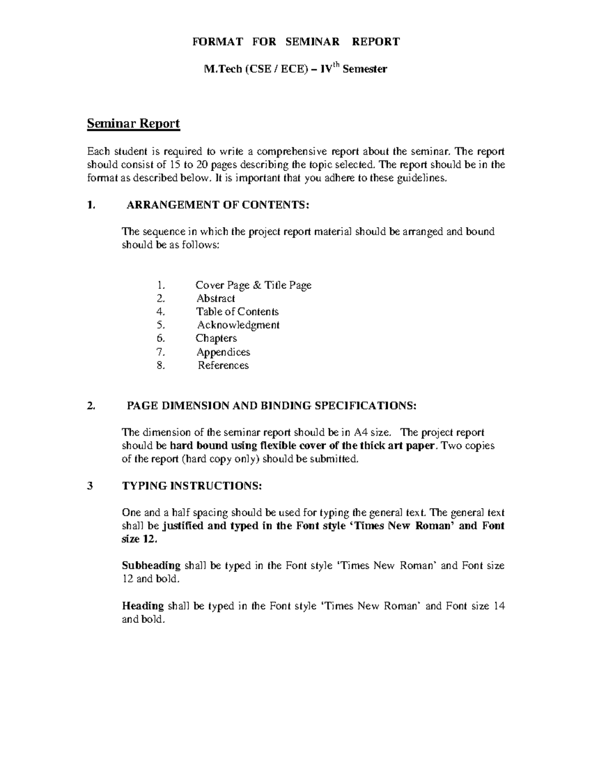 Sample seminar format - FORMAT FOR SEMINAR REPORT M (CSE / ECE) – IVth ...
